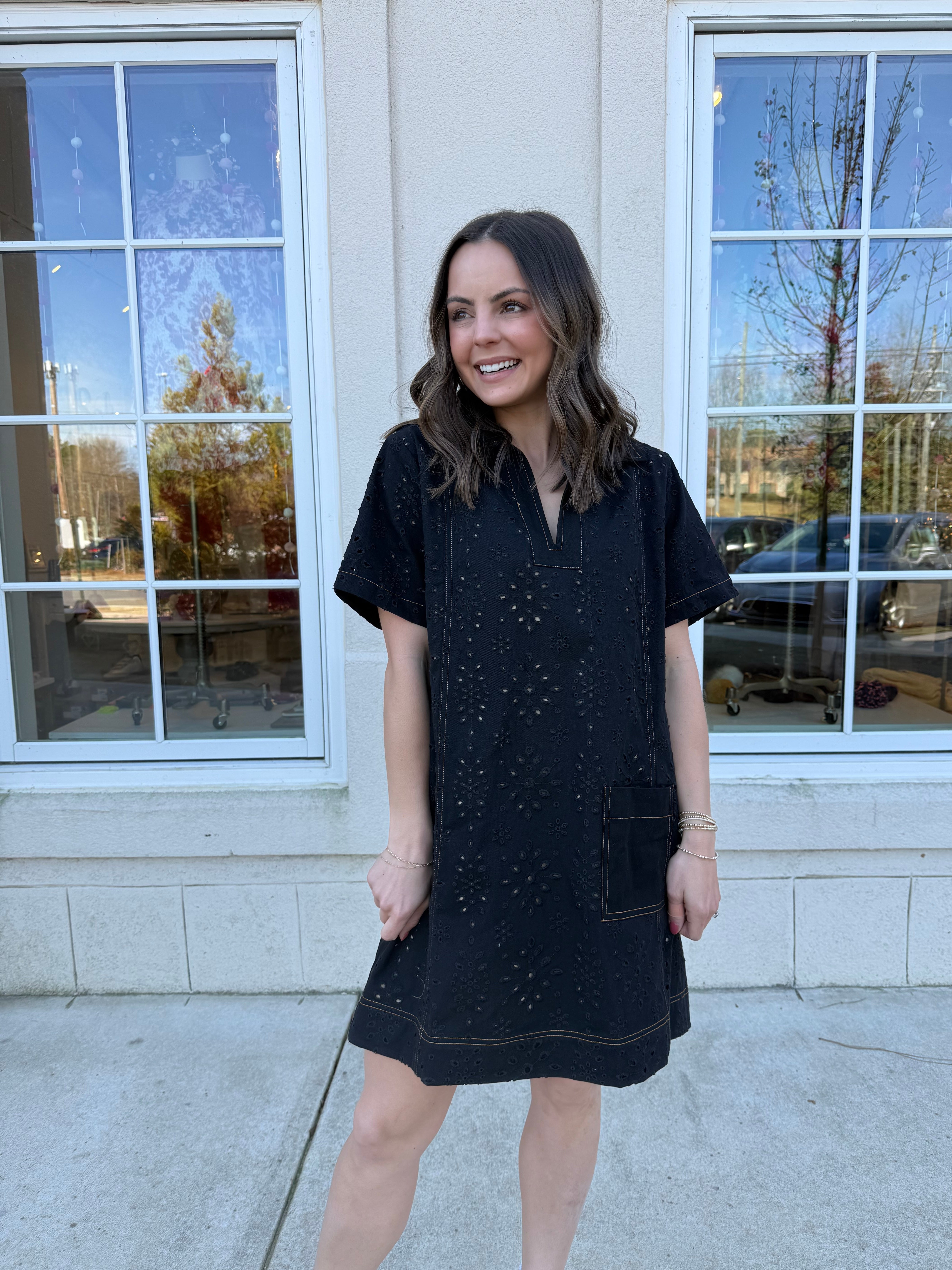 Black Eyelet Shift Dress – Salt Clothing Co